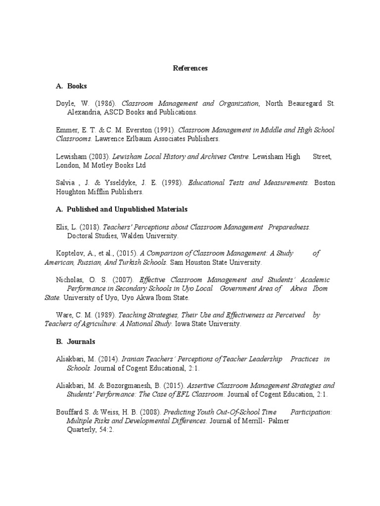 References A. Books | PDF | Classroom Management | Educational Psychology