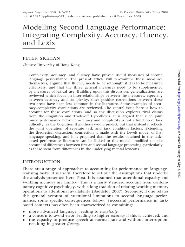 Modelling Second Language Performance: Integrating Complexity, Accuracy, Fluency, and Lexis ...