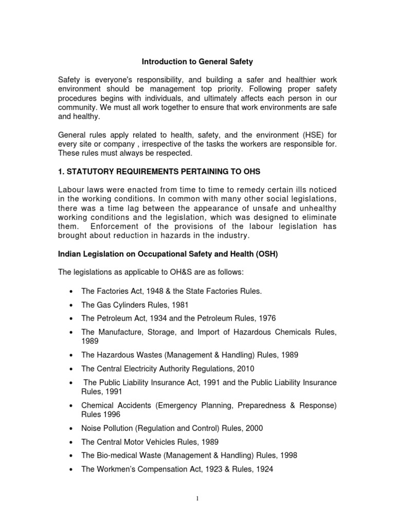 Introduction To Industrial Safety - MODULE 1 | PDF | Personal ...