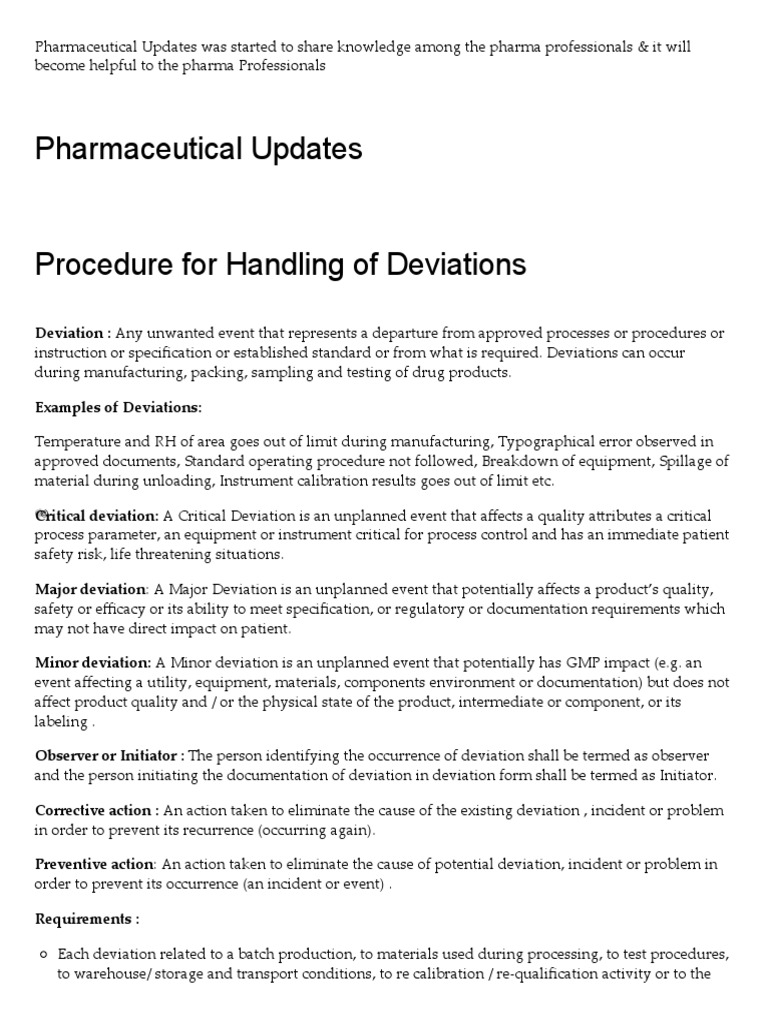 Procedure For Handling of Deviations PDF | PDF | Risk | Business