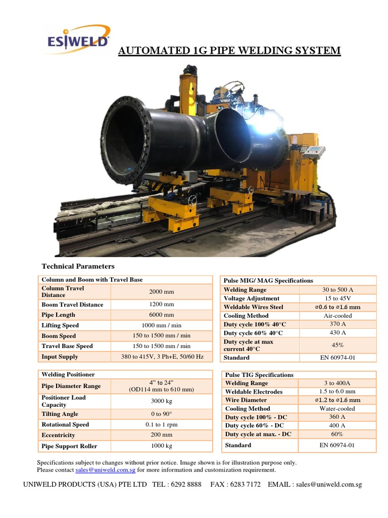 Esiweld 1G Automated Pipe Welding System Catalogue | PDF | Welding ...