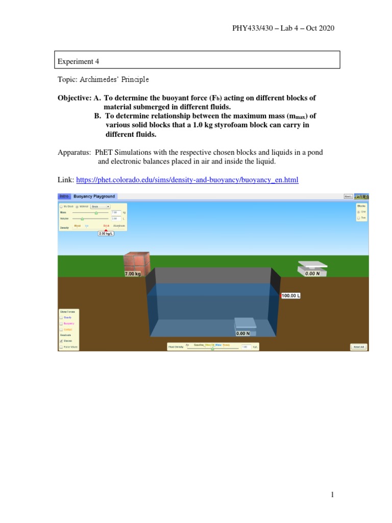 Archimedes' Principle Lab Experiment | PDF | Buoyancy | Continuum Mechanics