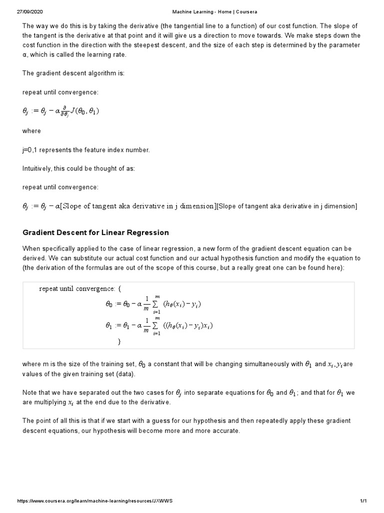 Gradient Descent for Linear Regression: repeat until convergence ...