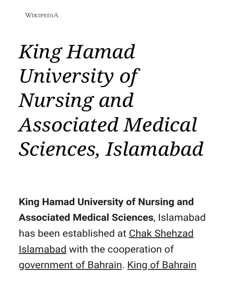 King Hamad Nursing University Overview | PDF | Government Of Pakistan ...