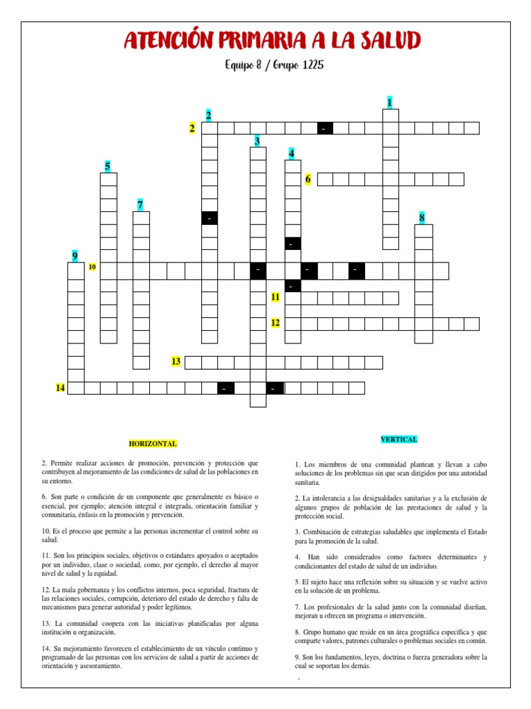 Crucigrama Atencion Primaria en La Salud | PDF | Estilo de vida ...