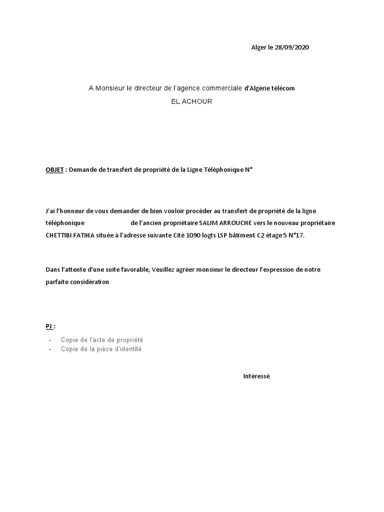 Demande de Transfert de Propriété | PDF