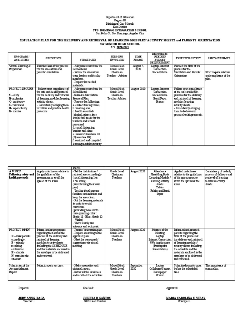 Simulation Plan For The Delivery and Retrieval of Learning Modules ...