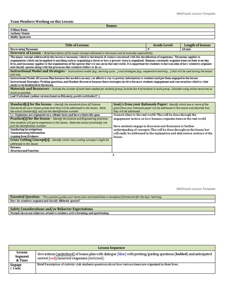Taxonomy Lesson Plan | Download Free PDF | Lesson Plan | Species
