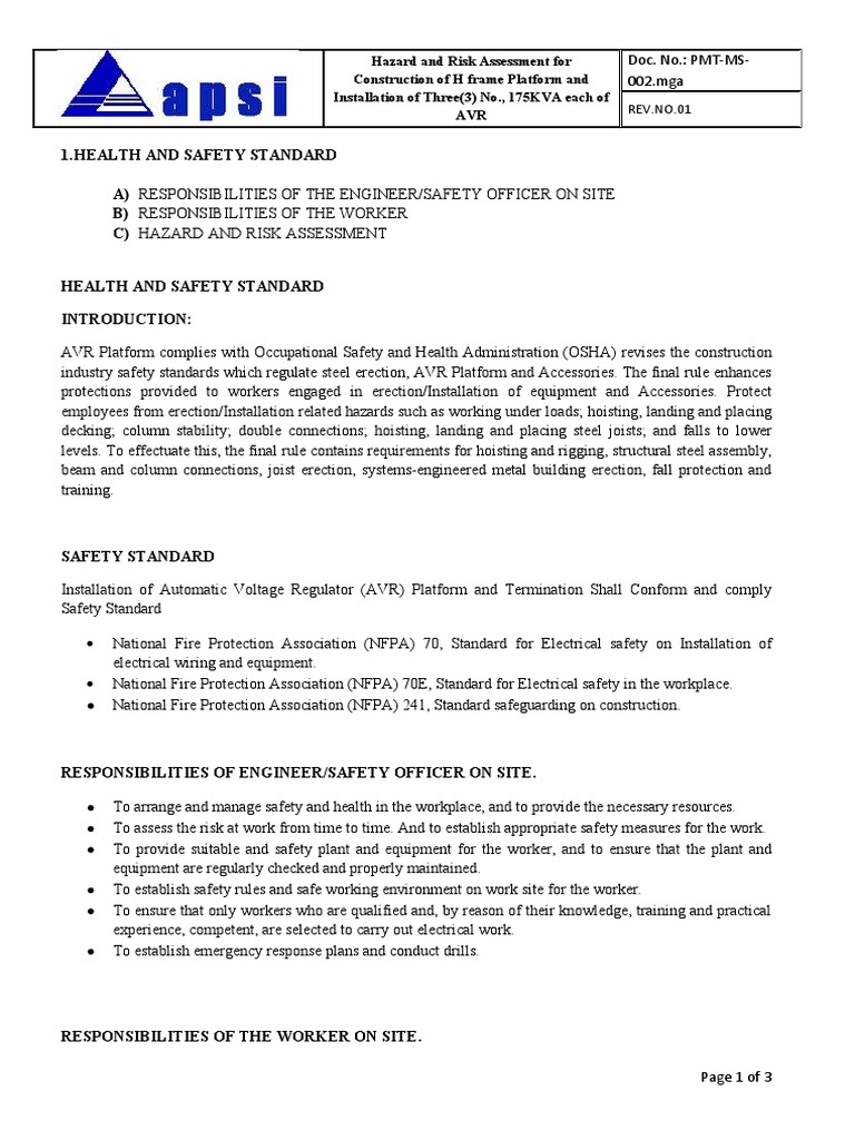 3 175kva Avr Methodology | PDF | Occupational Safety And Health | Risk ...