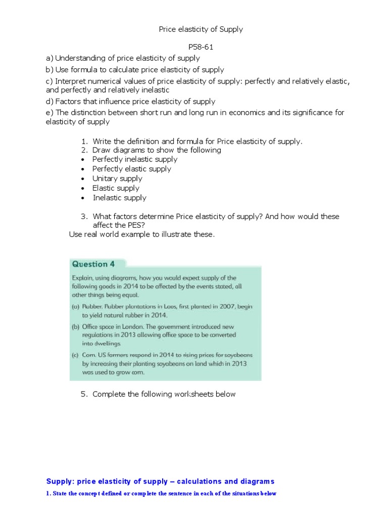 Supply: Price Elasticity of Supply - Calculations and Diagrams | PDF ...