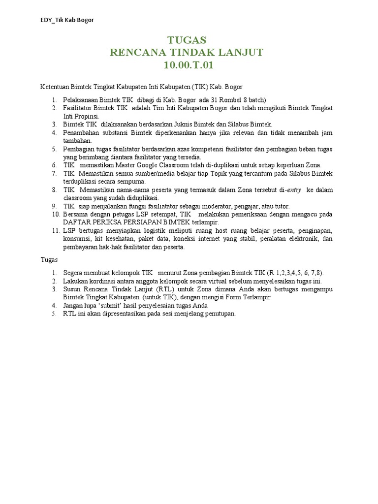 Contoh Tugas RTL Bimtek | PDF