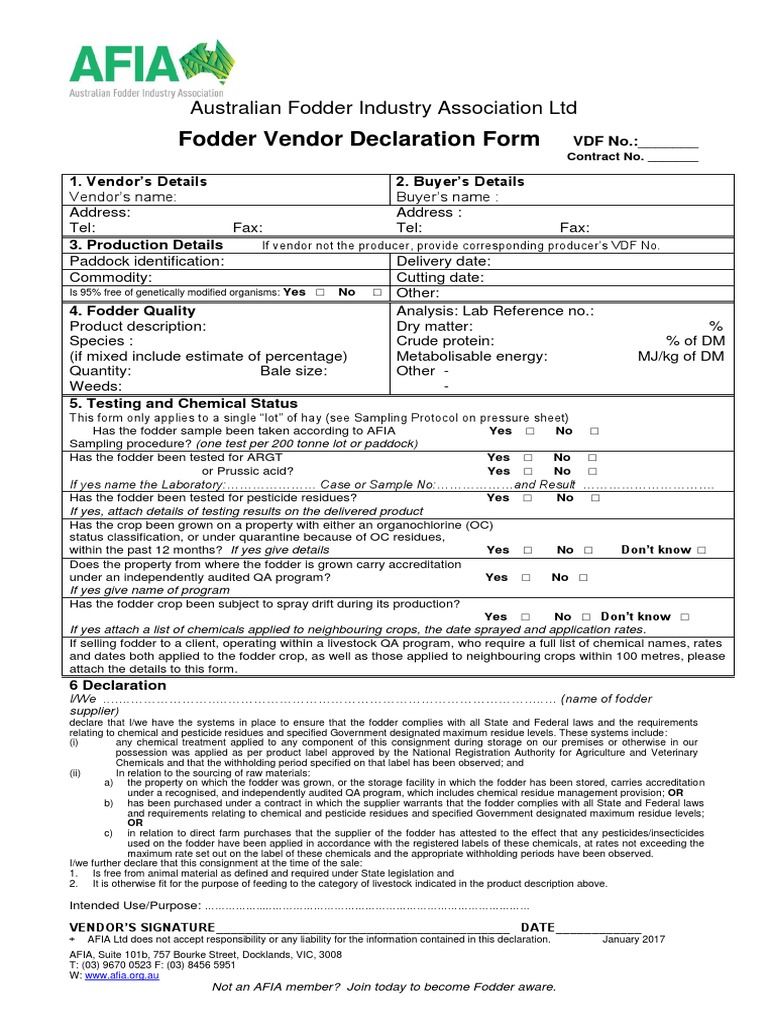 2017vendor Declaration Form | PDF | Pesticide | Agriculture