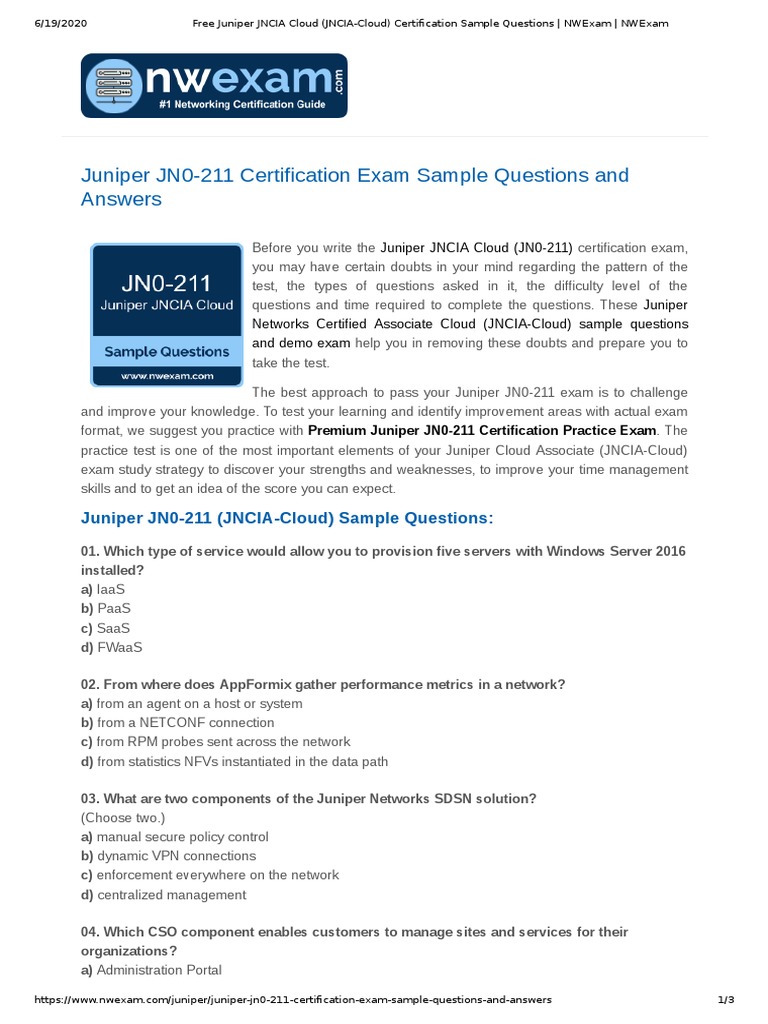 Free Juniper JNCIA Cloud (JNCIA-Cloud) Certification Sample Questions ...