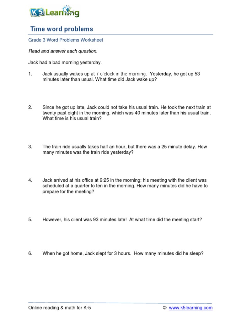 Time Word Problems: Read and Answer Each Question | PDF