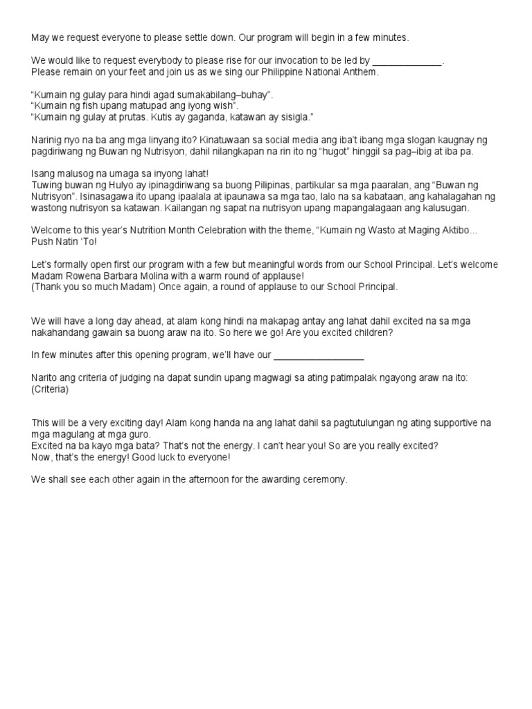 Nutrition Month 2019 Script | PDF
