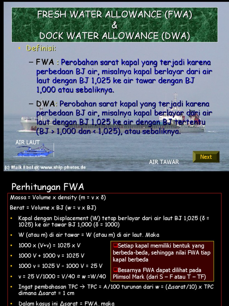 Fresh Water Allowance (Fwa) &dock Water Allowance (Dwa) | PDF