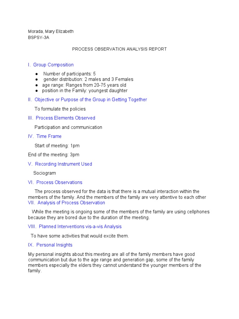 Morada, Mary Elizabeth Bspsy-3A Process Observation Analysis Report | PDF