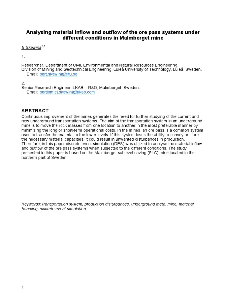 Ore Pass System Analysis in Malmberget | PDF | Science & Mathematics