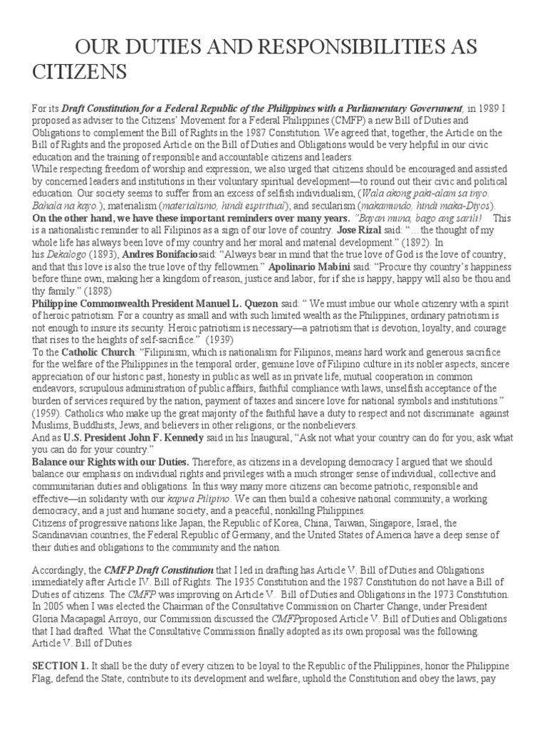 Our Duties and Responsibilities As Citizens | Download Free PDF ...