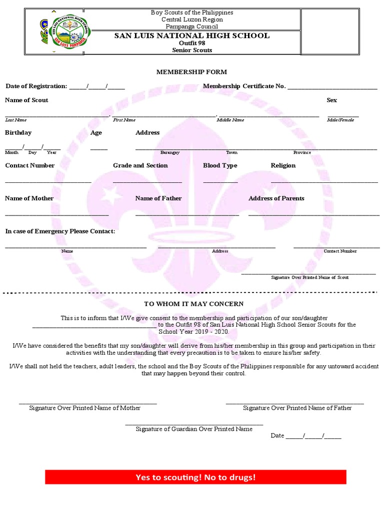 School BSP Membership Form | PDF | Social Institutions | Social Science