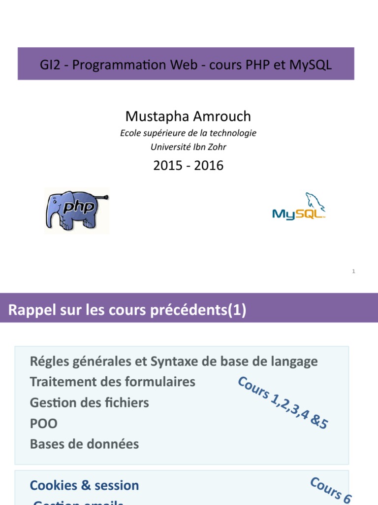GI2 - Programmation Web - Cours PHP - Seance6 | PDF | Cookie (informatique) | PHP