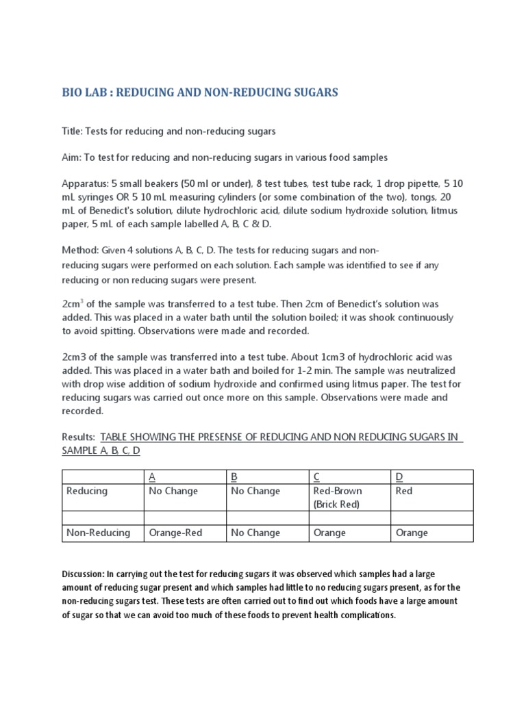 Bio Lab: Reducing and Non-Reducing Sugars | PDF | Atoms | Food And Drink