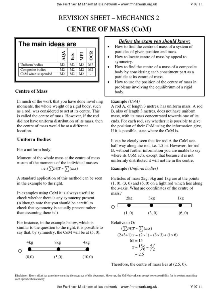 Edexcel - M2 - Revision Sheet | PDF | Acceleration | Velocity
