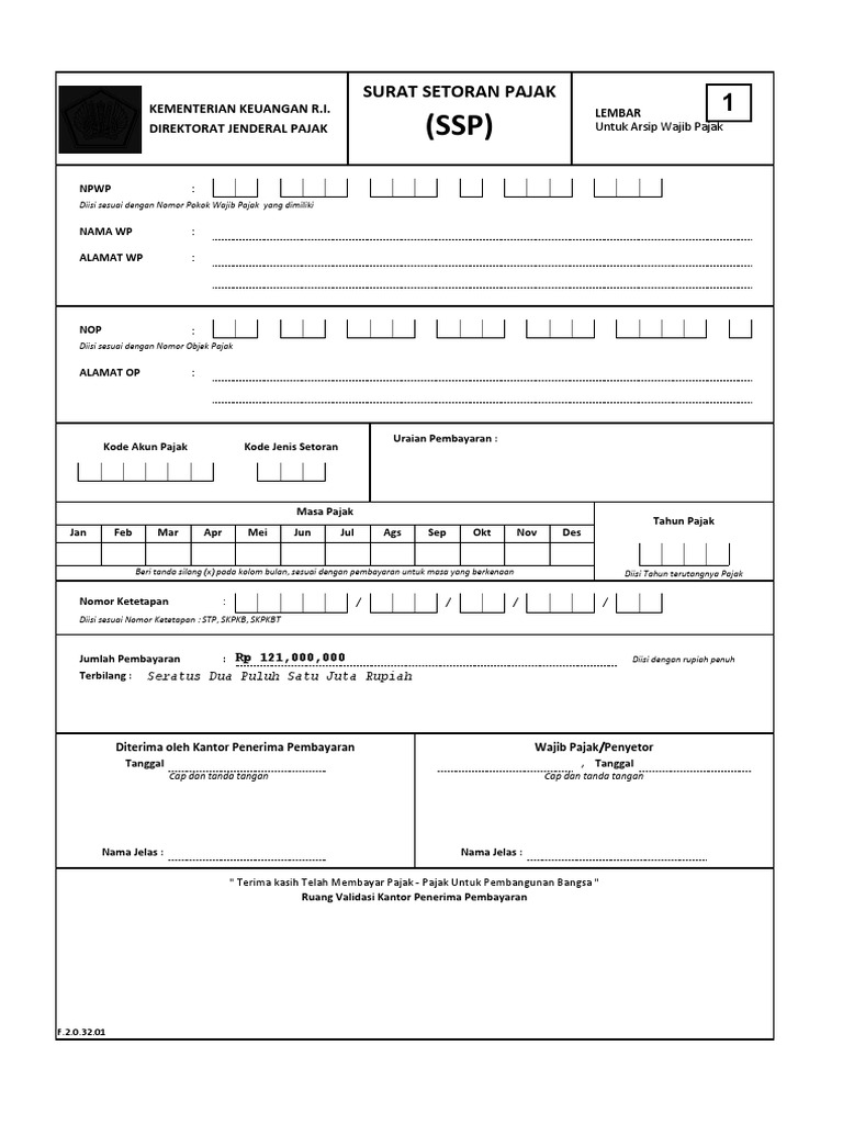 Format dan Contoh SSP Pajak Excel | PDF