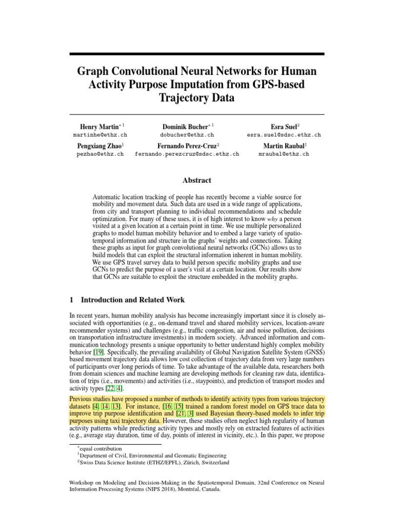 Graph Convolutional Neural Networks For Human Activity Purpose Imputation From Gps Based ...