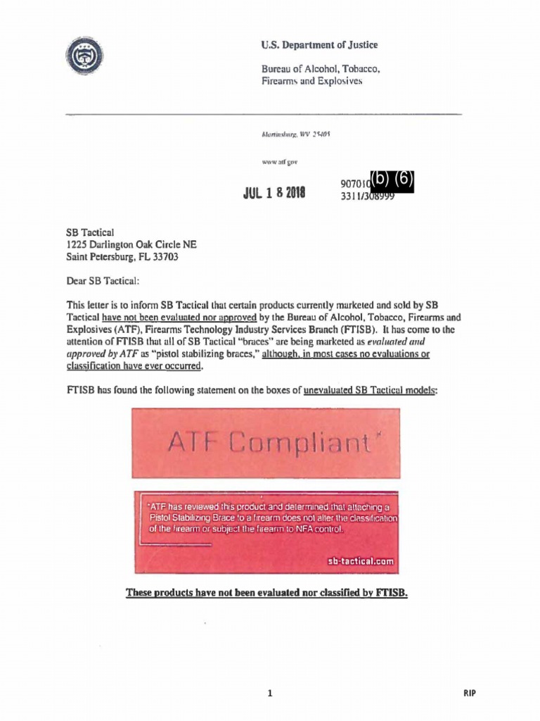 ATF To SB Tactical Letter July 18th, 2018 | PDF | Bureau Of Alcohol ...