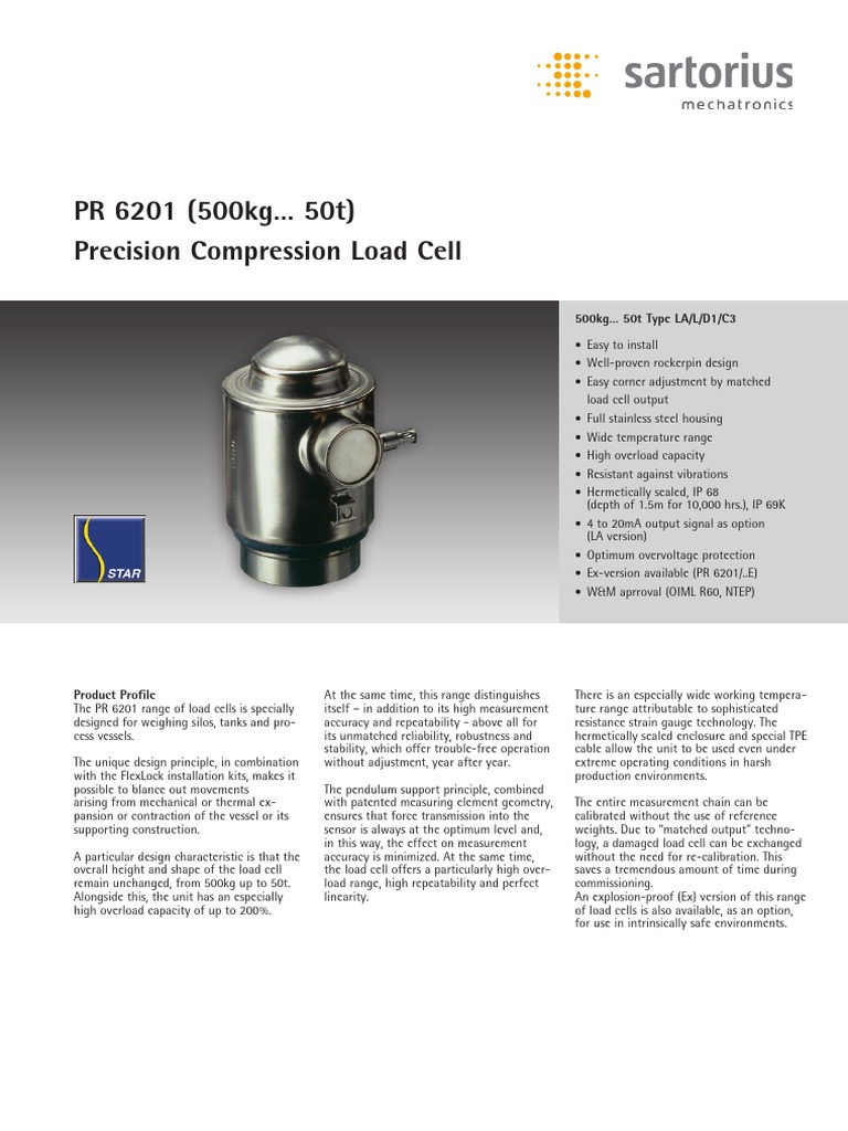 PR 6201 (500kg 50t) Precision Compression Load Cell | Download Free PDF ...
