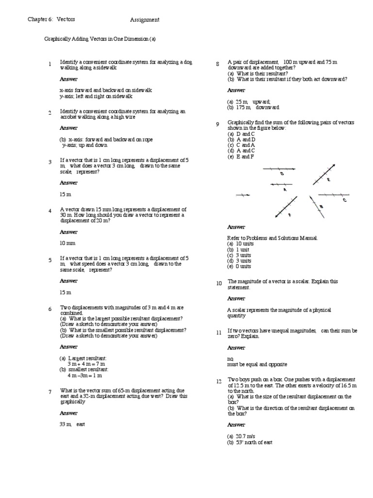 Assignment Chapter 6: Vectors: Answer Answer | PDF | Euclidean Vector ...