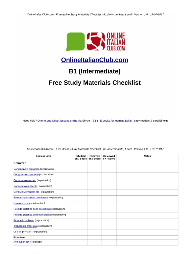 Checklist B1 Version 1.0 PDF | PDF