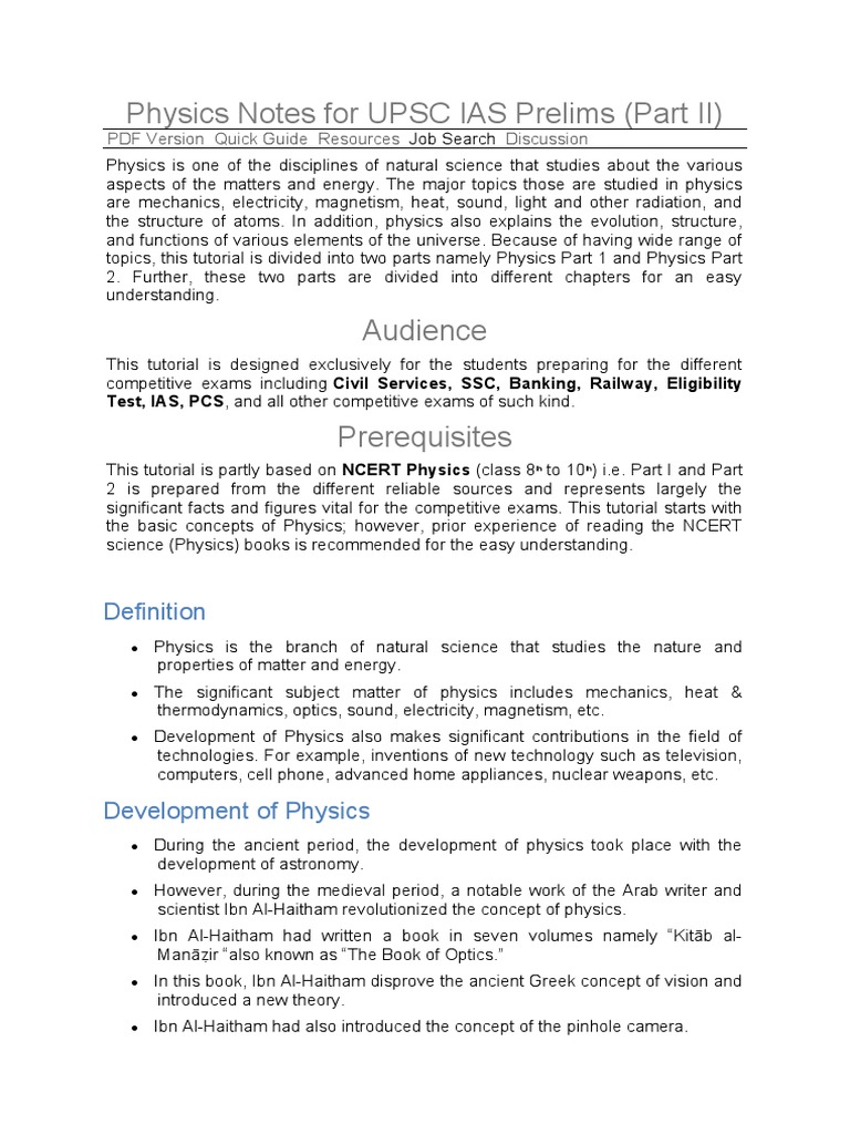 Physics Notes For UPSC IAS Prelims | PDF