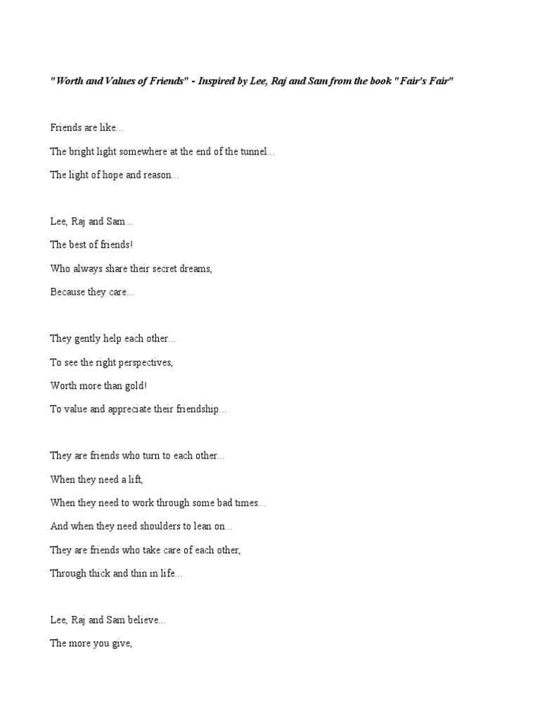 Poem - Worth and Values of Friends | PDF | Poetry