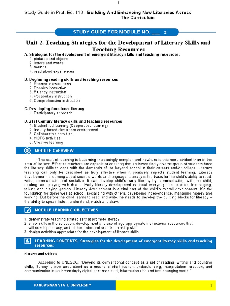 Unit 2. Teaching Strategies For The Development of Literacy Skills and ...