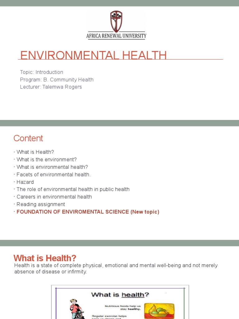 Environmental Health: Topic: Introduction Program: B. Community Health ...