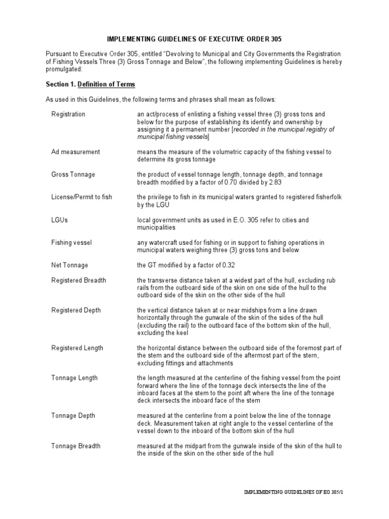 Implementing Guidelines EO 305 | PDF | Tonnage | Government