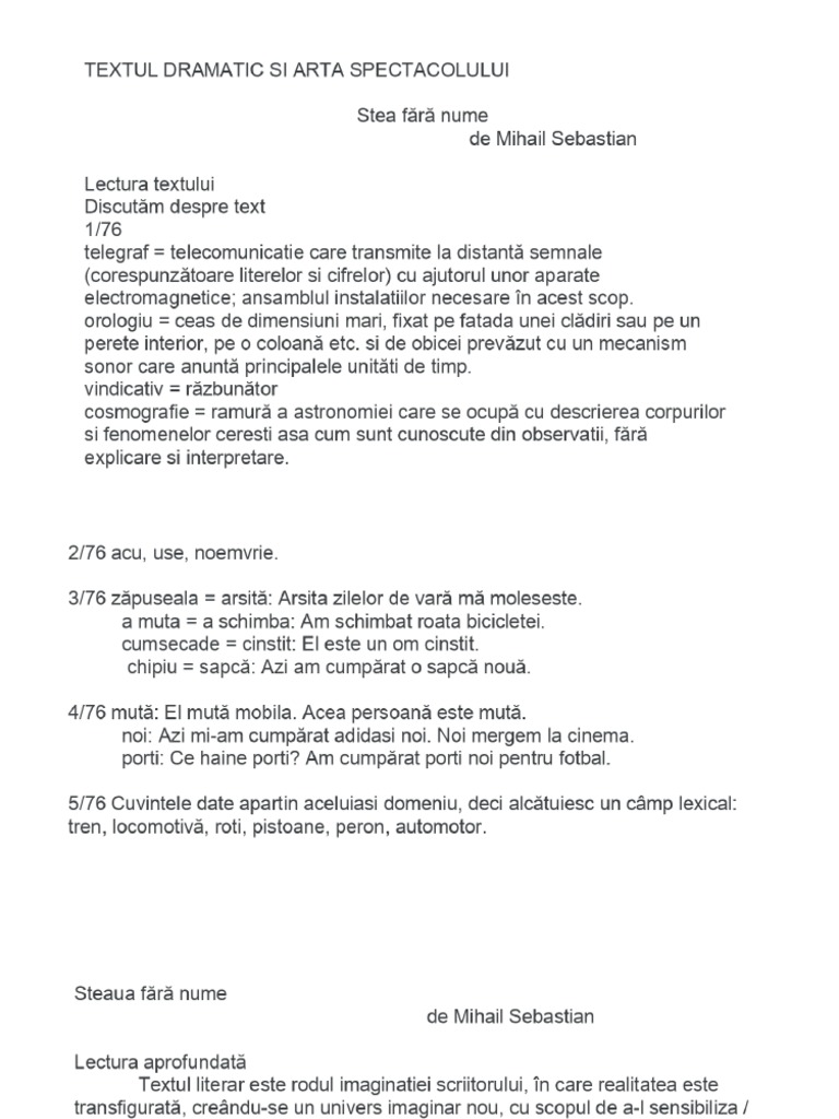 Textul Dramatica - Steaua Fara Nume PDF | PDF