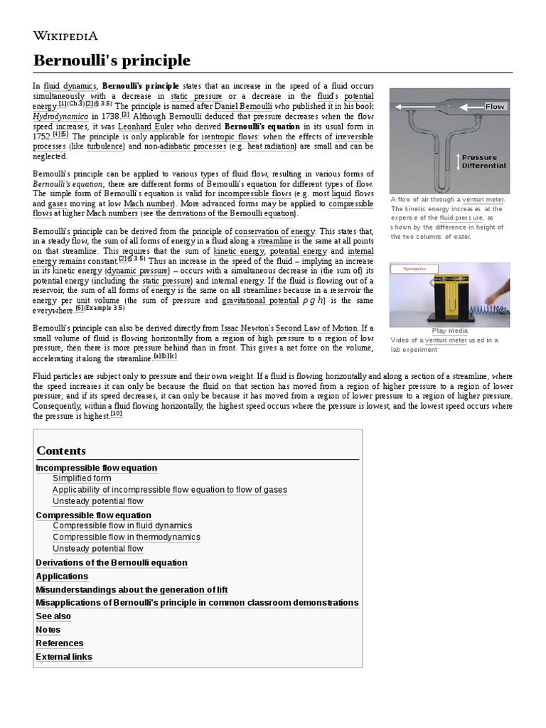 Bernoulli's Principle | PDF | Lift (Force) | Fluid Dynamics
