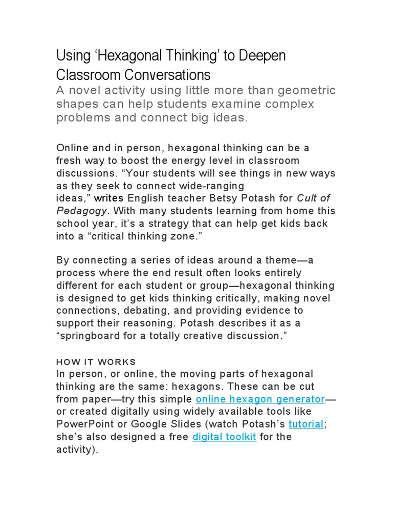 Hexagonal Thinking | PDF | Critical Thinking | Pedagogy