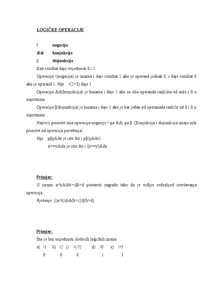 LOGIČKE OPERACIJE | PDF