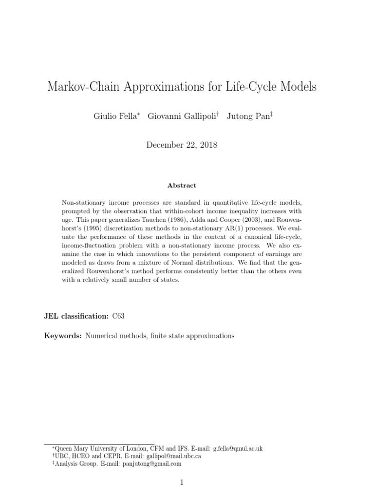 Markov Chain Approximations For Life-Cycle Models | PDF | Autoregressive Model | Markov Chain