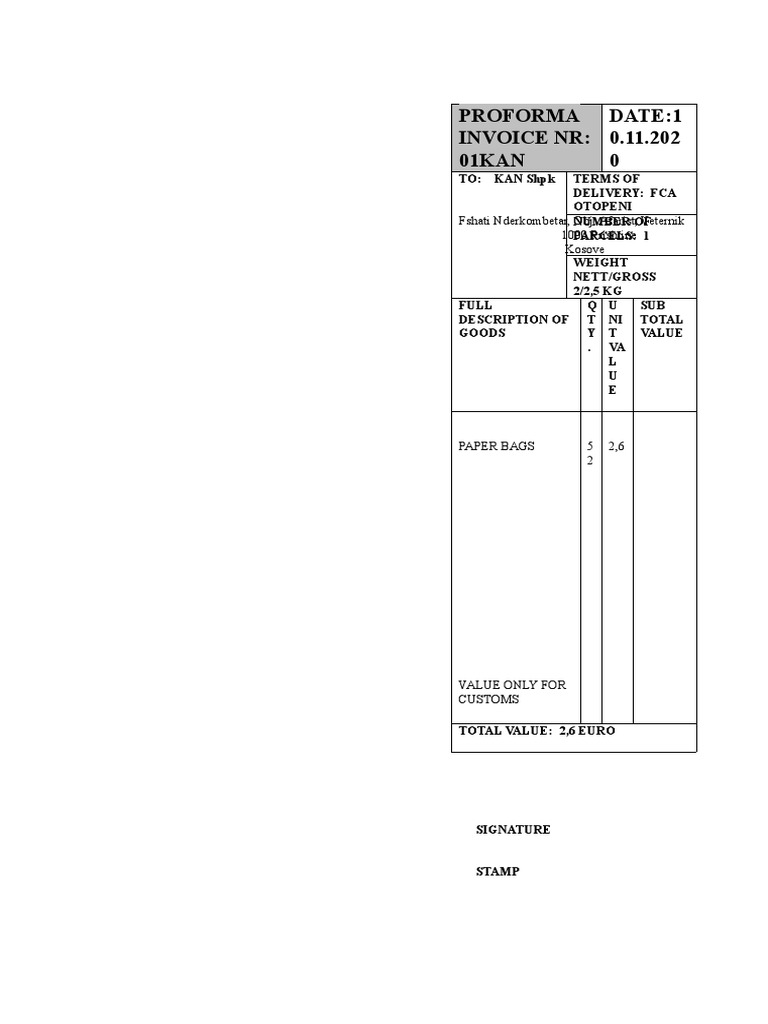 Proforma Invoice for KAN Shpk | PDF | Technology & Engineering