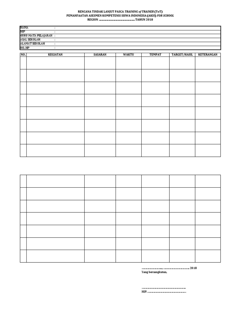 Format & Contoh RTL Aksi 2018 | PDF