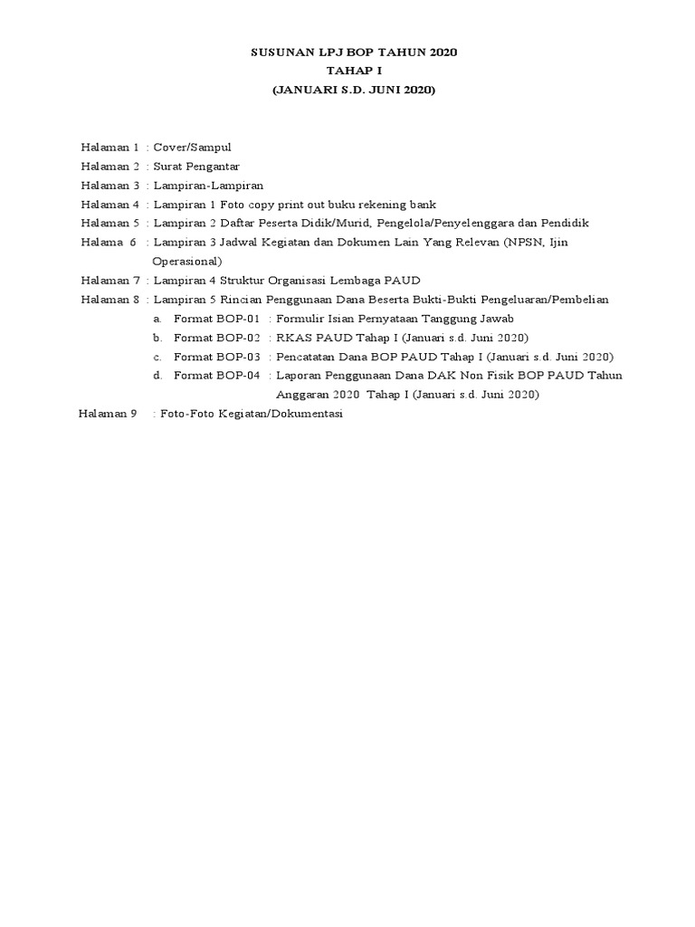 Susunan SPJ Bop Tahap 1 2020 | PDF