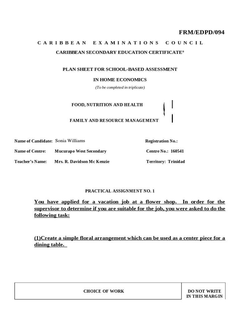 Sba 1 Plan Sheet Family and Resource Management 5.3 | PDF | Food And ...