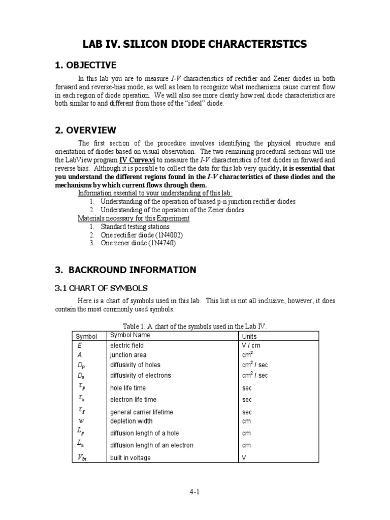 Lab Iv. Silicon Diode Characteristics: 1. Objective | PDF | P–N ...