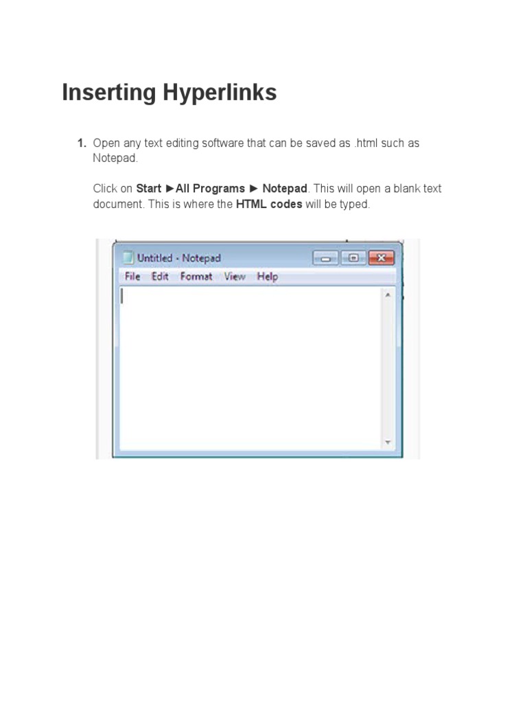 Inserting Hyperlinks: 1. Open Any Text Editing Software That Can Be ...