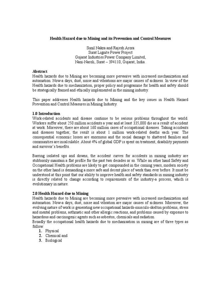Health Hazard Due To Mining and Its Prevention and Control Measures ...